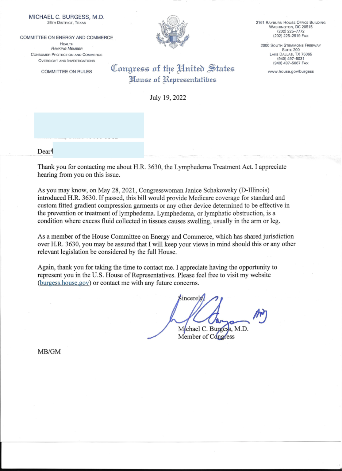 Letter to Congress - Lymphedema Therapy Source